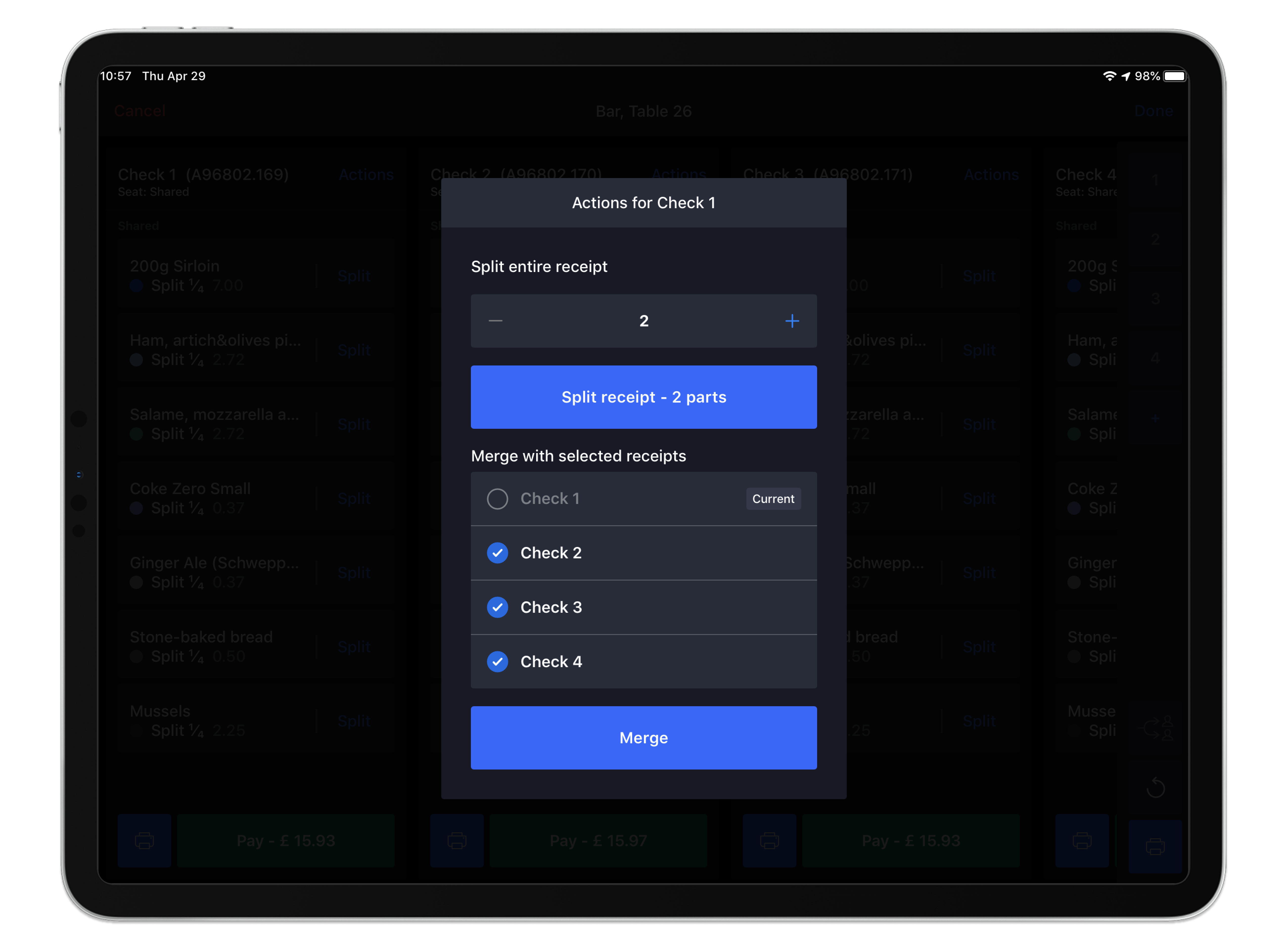 Merging Split Checks Together Lightspeed Restaurant K Series 
