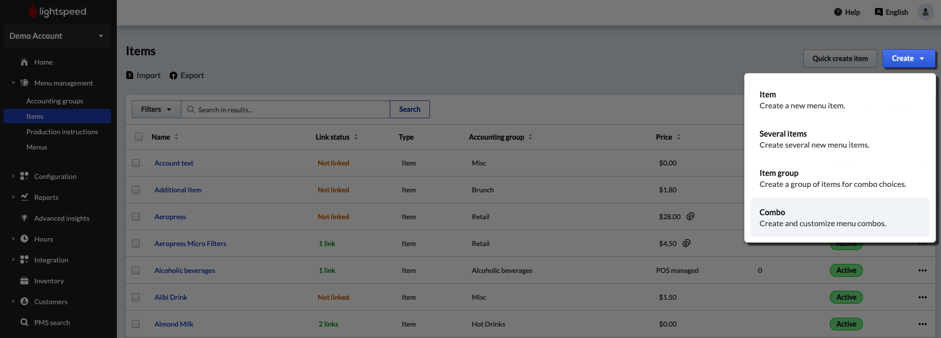 Creating combos – Lightspeed Restaurant (K-Series)