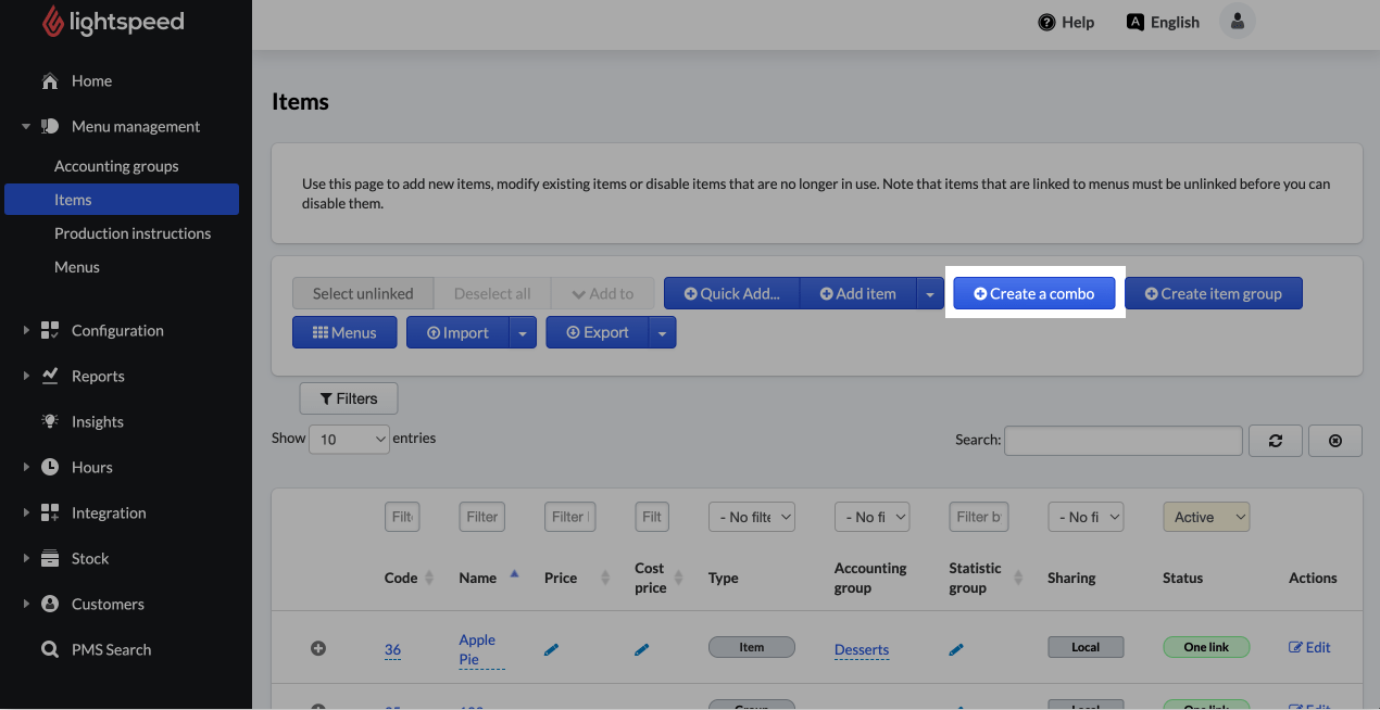 Creating combos – Lightspeed Restaurant (K-Series)