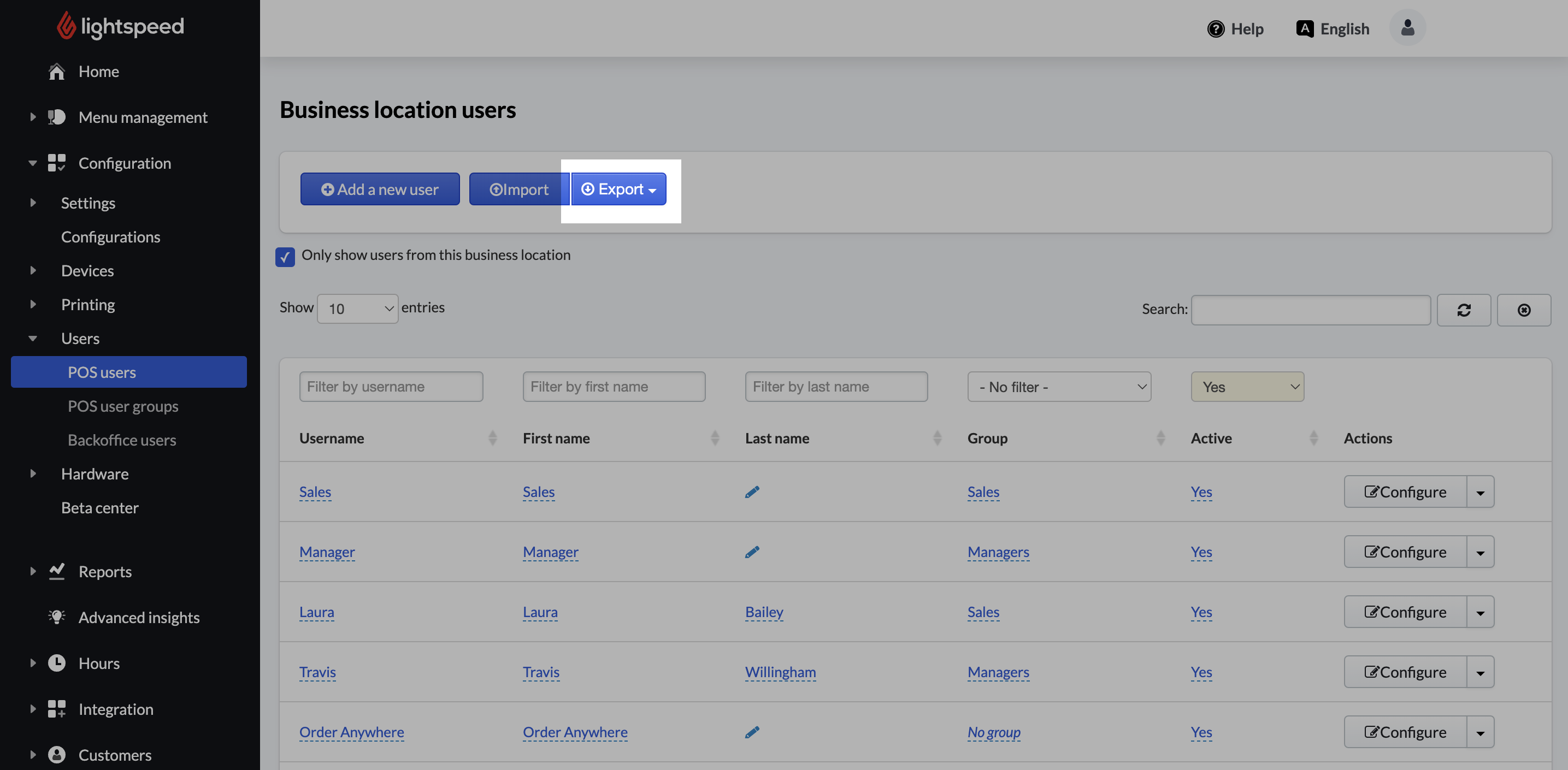 Importing and exporting POS users – Lightspeed Restaurant (K-Series)