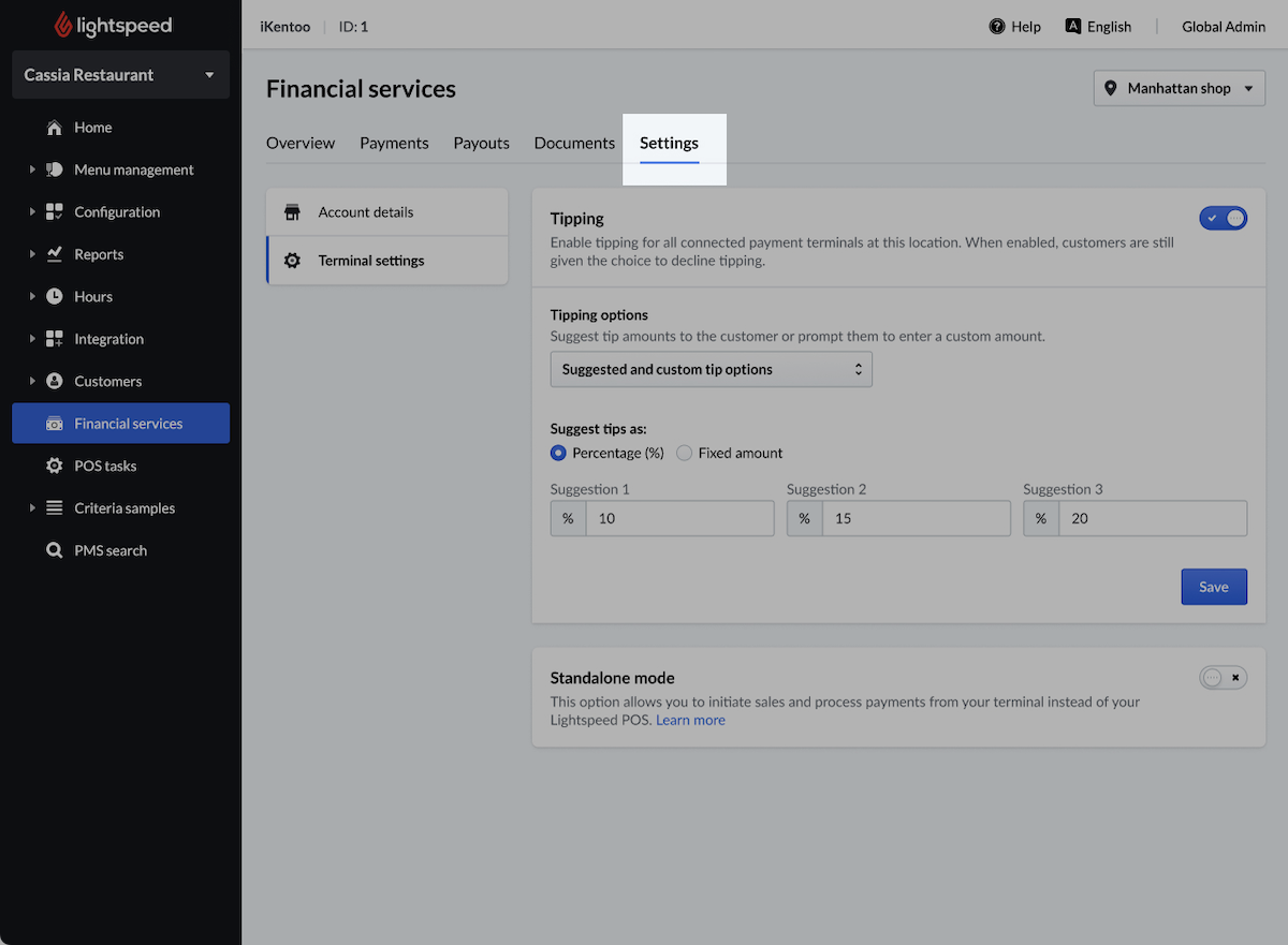 Standalone payments – Lightspeed Restaurant (K-Series)