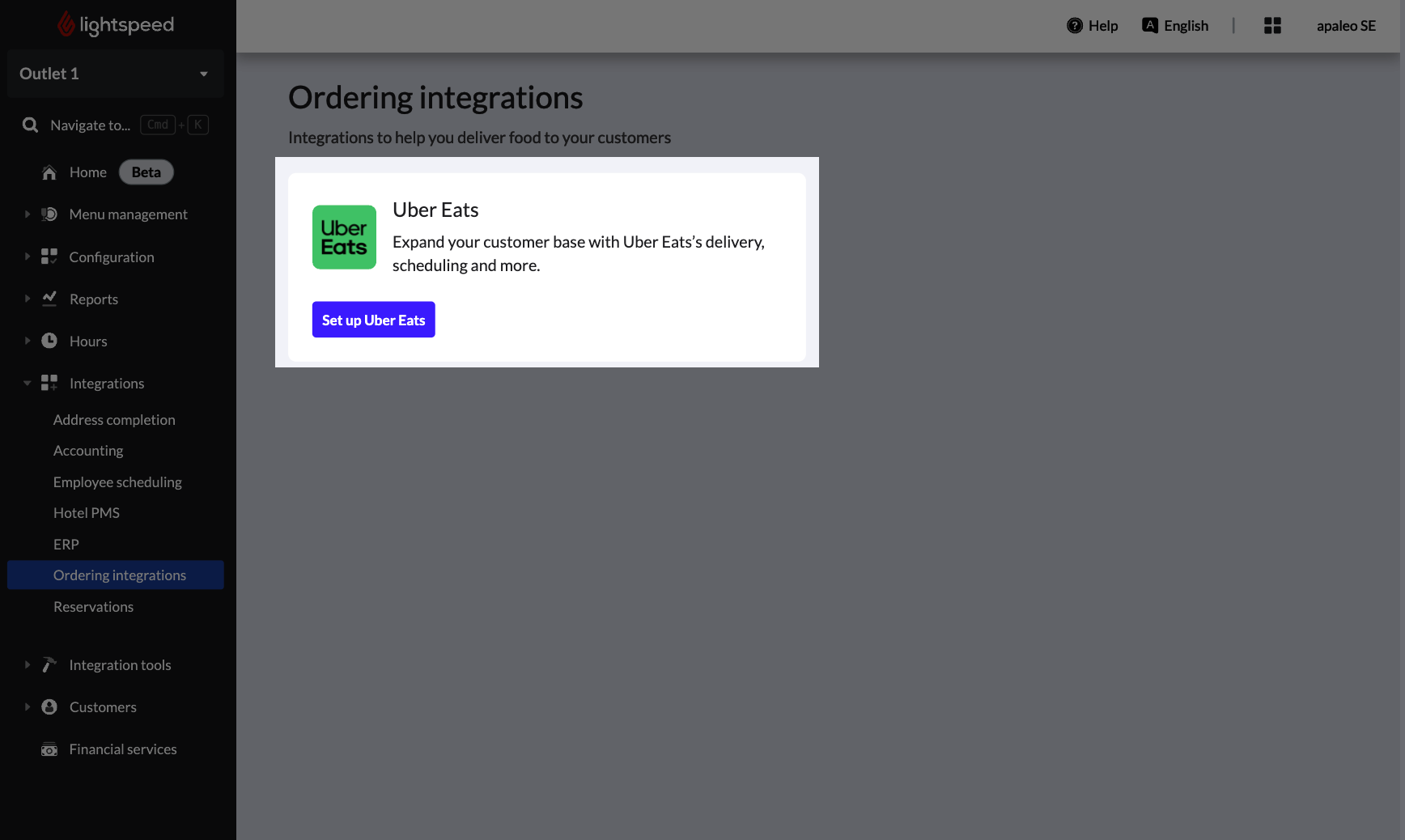 Setting up the Uber Eats integration – Lightspeed Restaurant (K-Series)